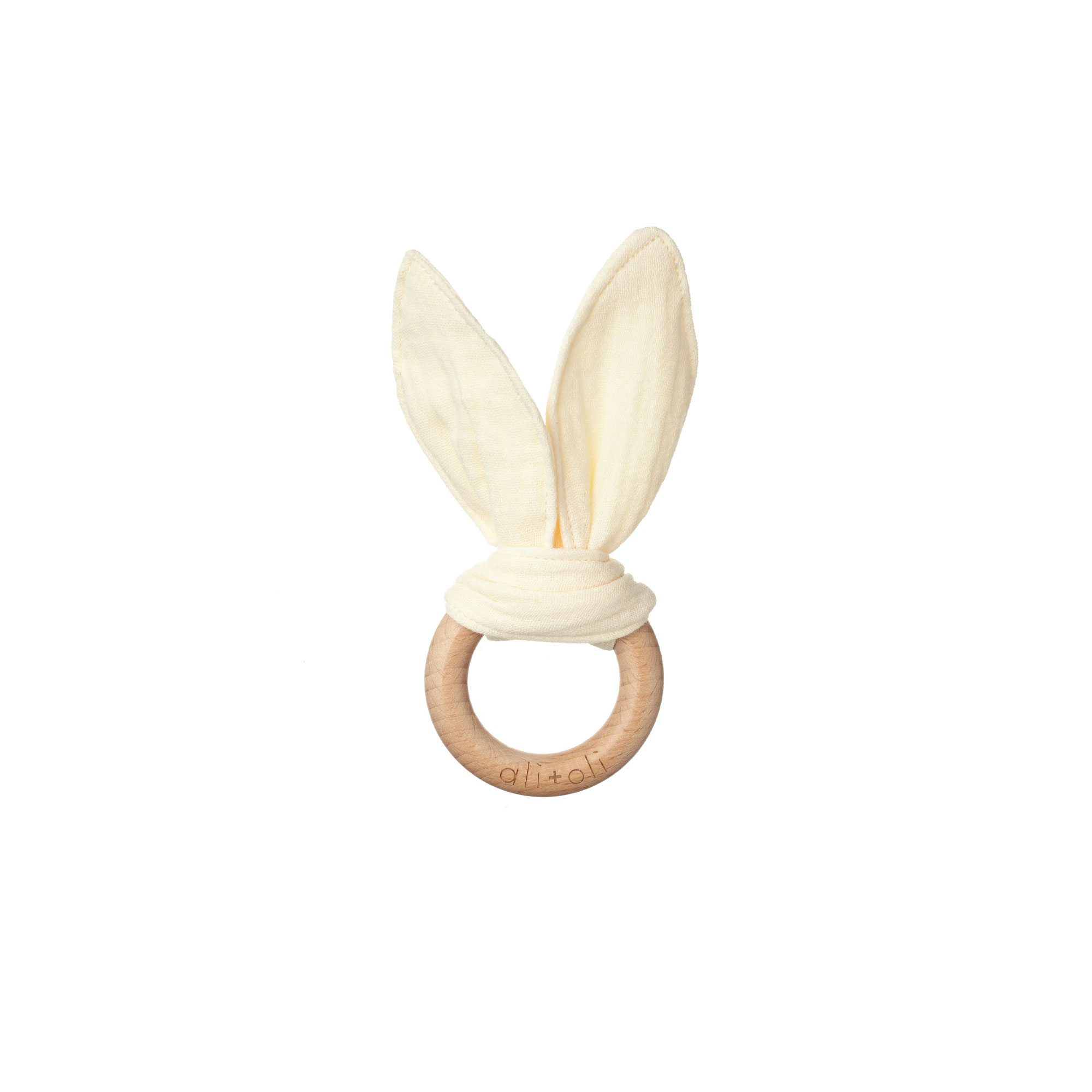 Ali+Oli Crinkle Bunny Ears Wooden Ring Teething Toy for Baby "BEIGE ...