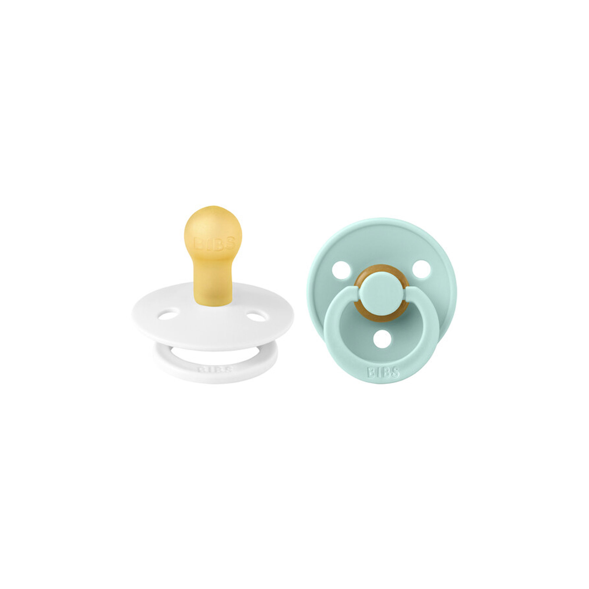 BIBS Colour Pacifier 2 Pack Size 2 "WHITE/MINT" | Le BéBé Store